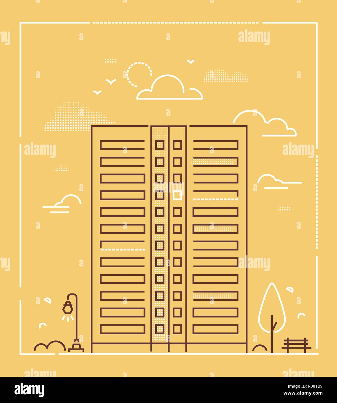 Modern building - line design style vector illustration Stock Vector ...