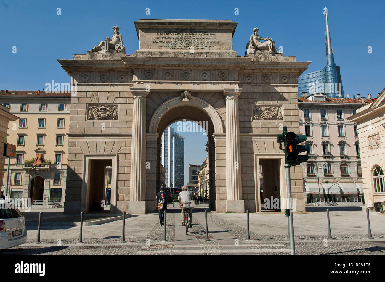 Europe, Italy, Lombardy, Milan, Porta Garibaldi and Unicredit Tower ...