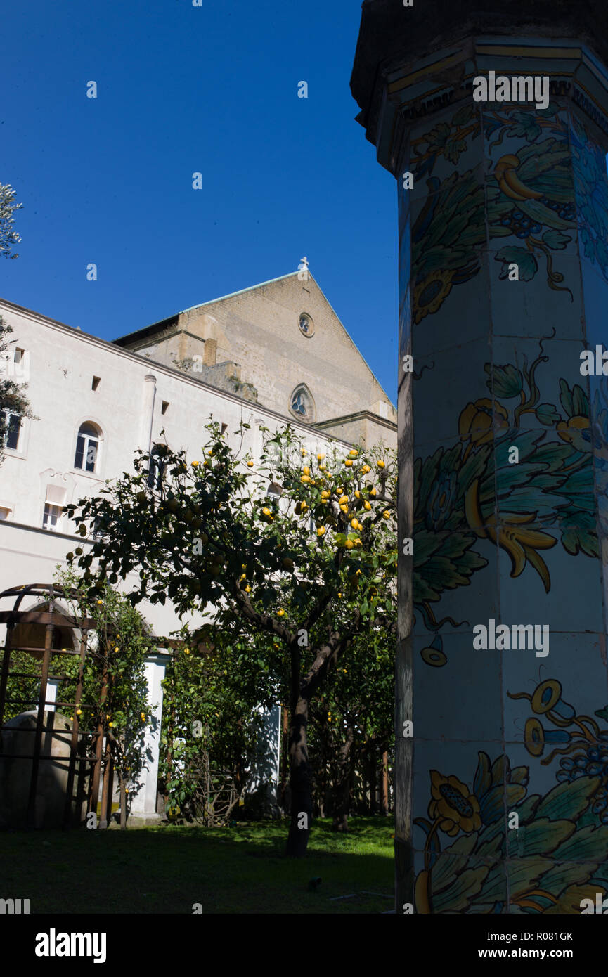 Cloister of St. Chiara church and monastery, Naples, Italy Stock Photo ...
