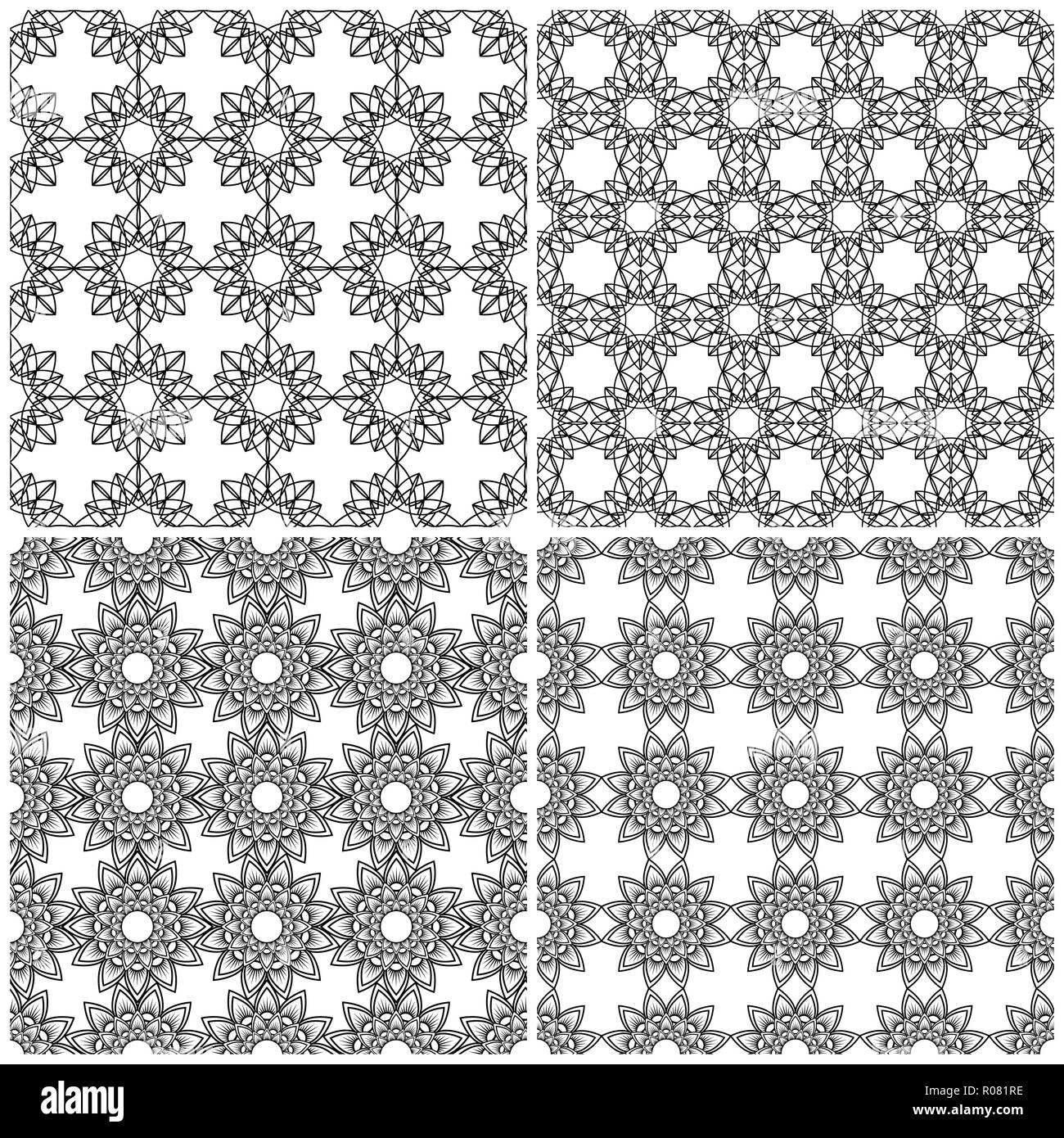 Four vector abstract seamless floral mesh patterns with interlacing ...