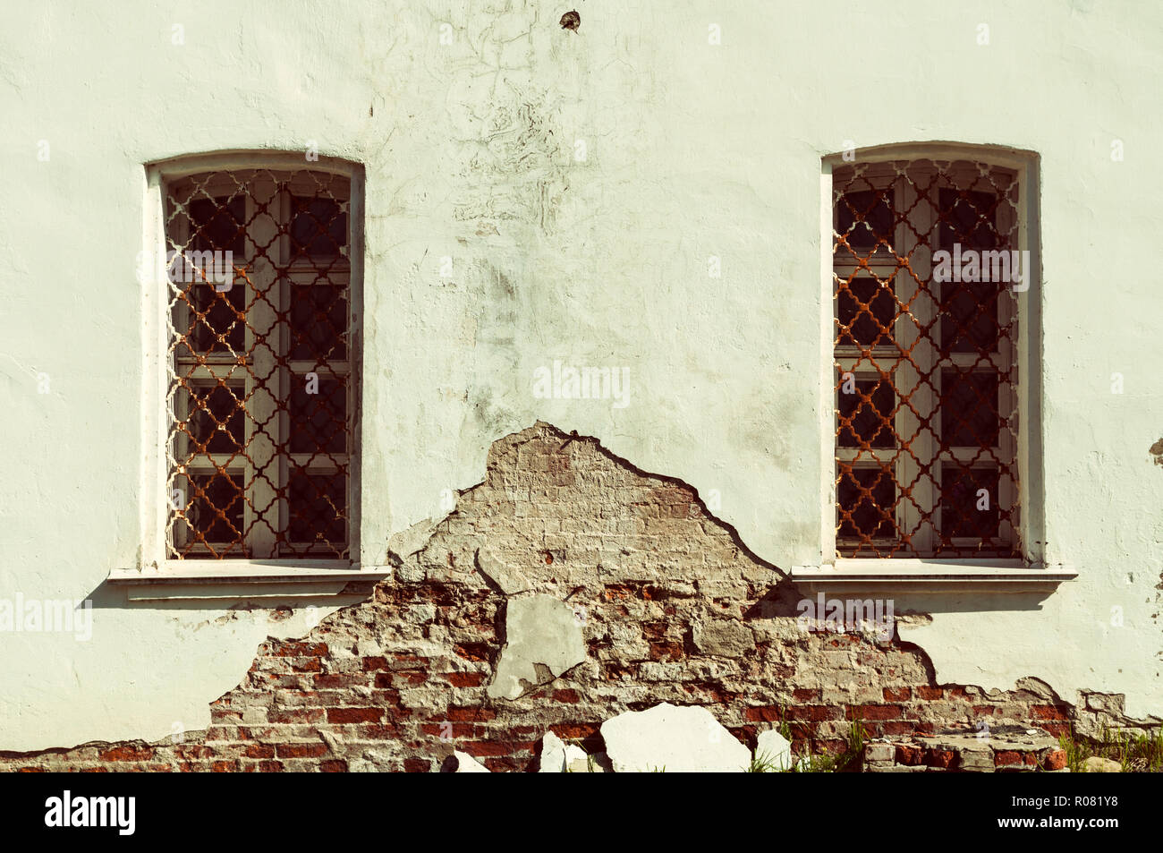Architecture background. Ancient windows of traditional Slavic style in ...
