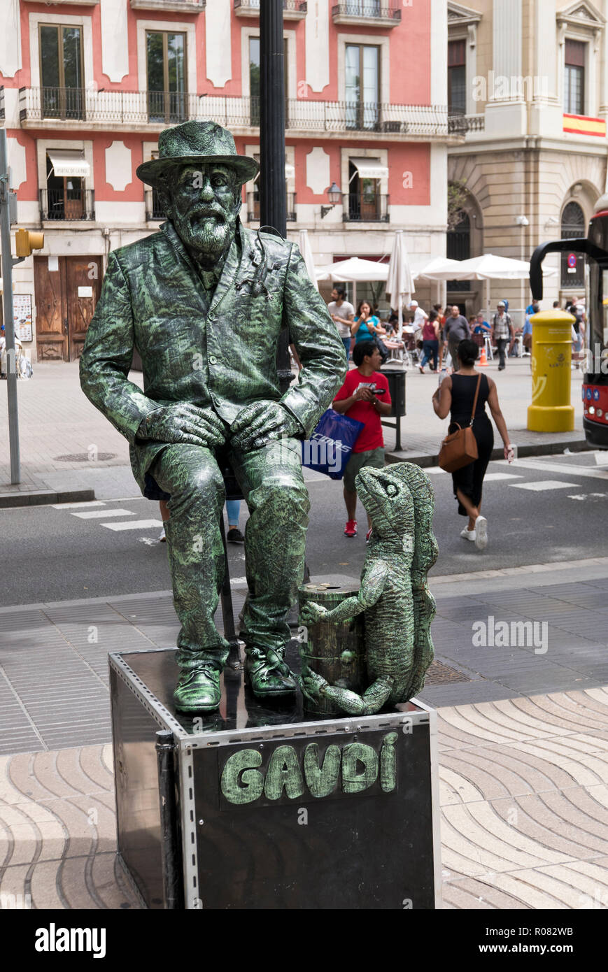Street artist with Gaudi appearance on Las Ramblas, Barcelona, Spain ...
