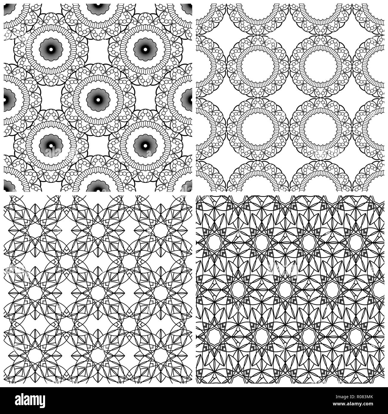 Set of four abstract seamless mesh patterns with interlacing black ...