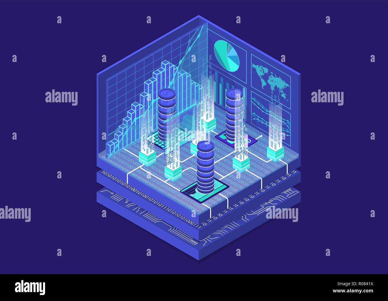 Cryptocurrency isometric vector illustration. Abstract 3D infographic ...