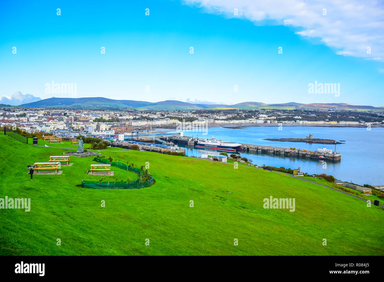 Beautiful landscape view of seaside town of Douglas in the Isle of Man ...