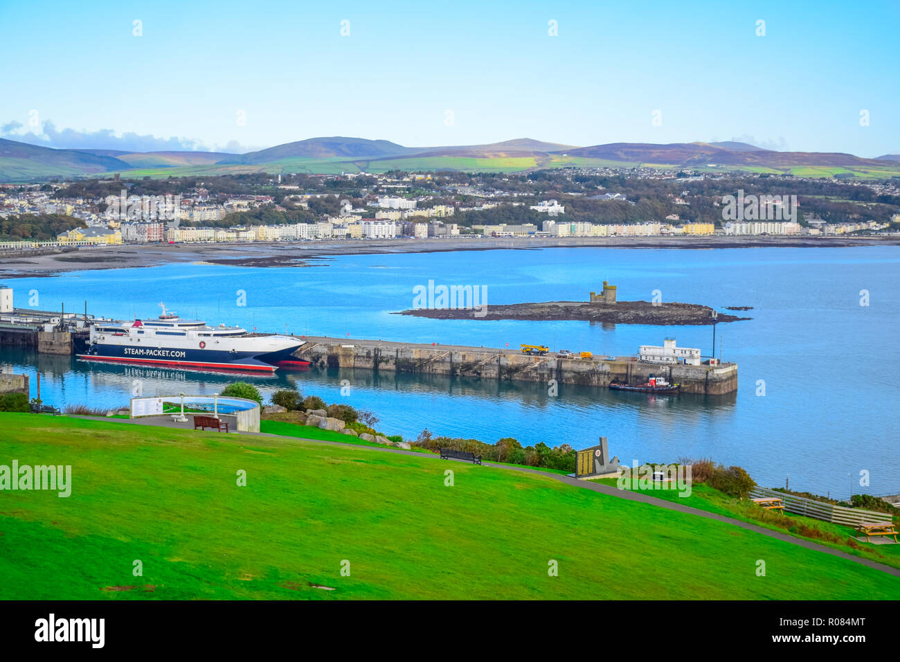 Beautiful landscape view of seaside town of Douglas in the Isle of Man ...