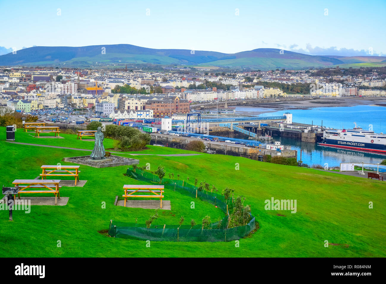 Beautiful landscape view of seaside town of Douglas in the Isle of Man ...