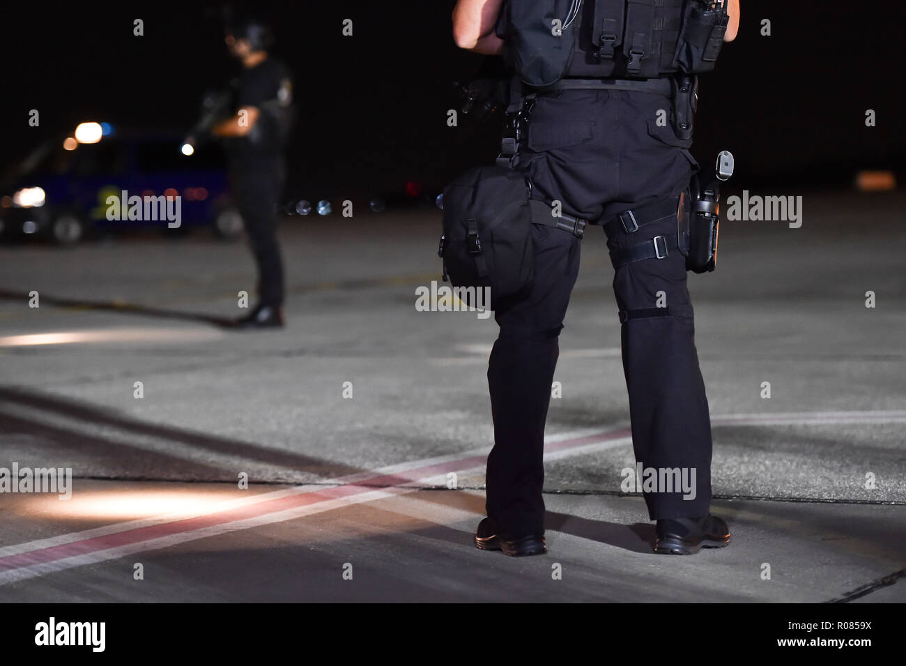 Night scene with special forces showing their skills in a simulated ...