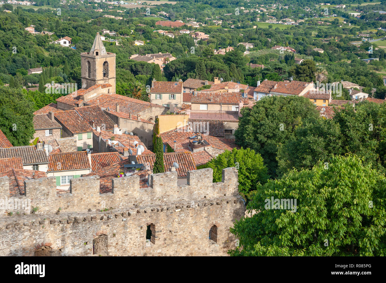 Townscape with the church Saint Michel, Grimaud-Village, Var, Provence ...