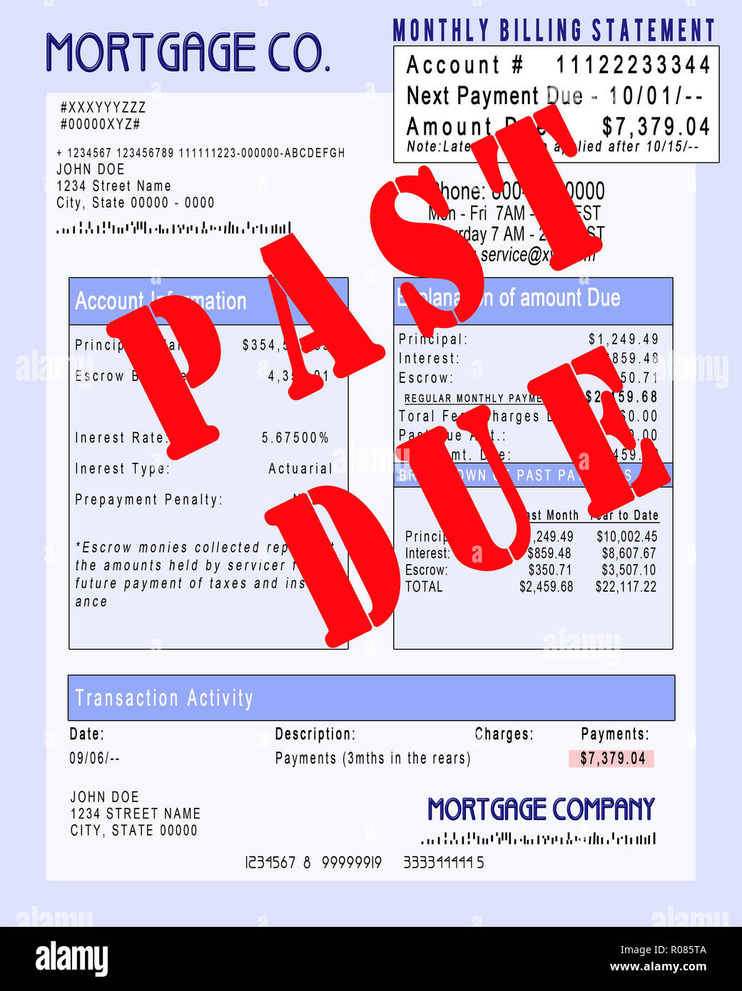 Four different Mortgage statements in blue and white boldly stamped in ...