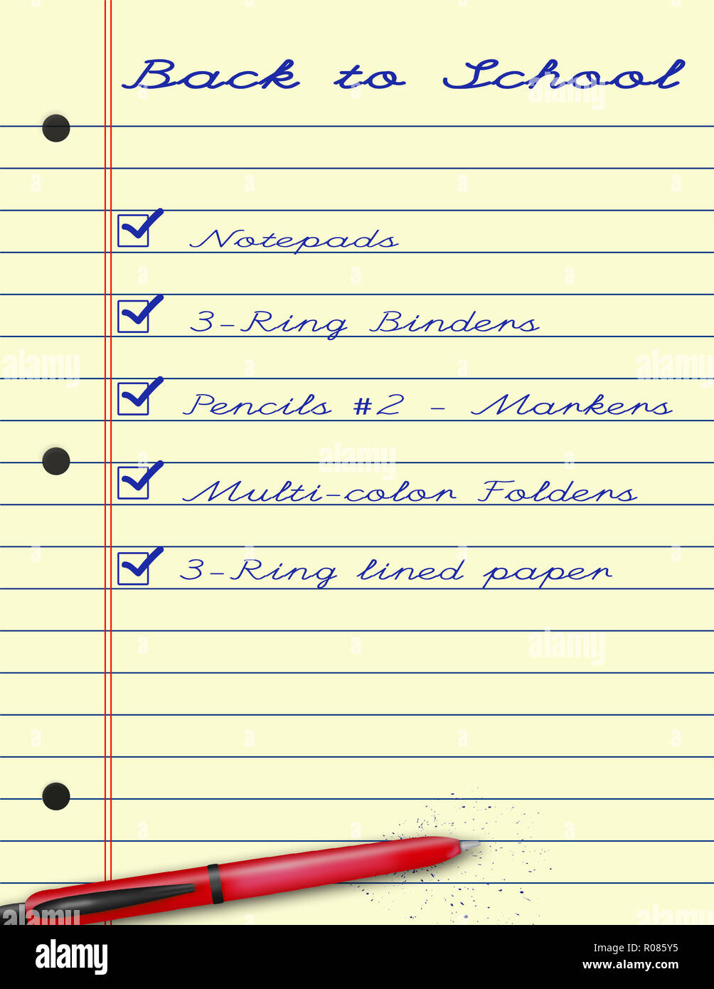 School notebook pages with notes and school tools. Graphic Illustration ...