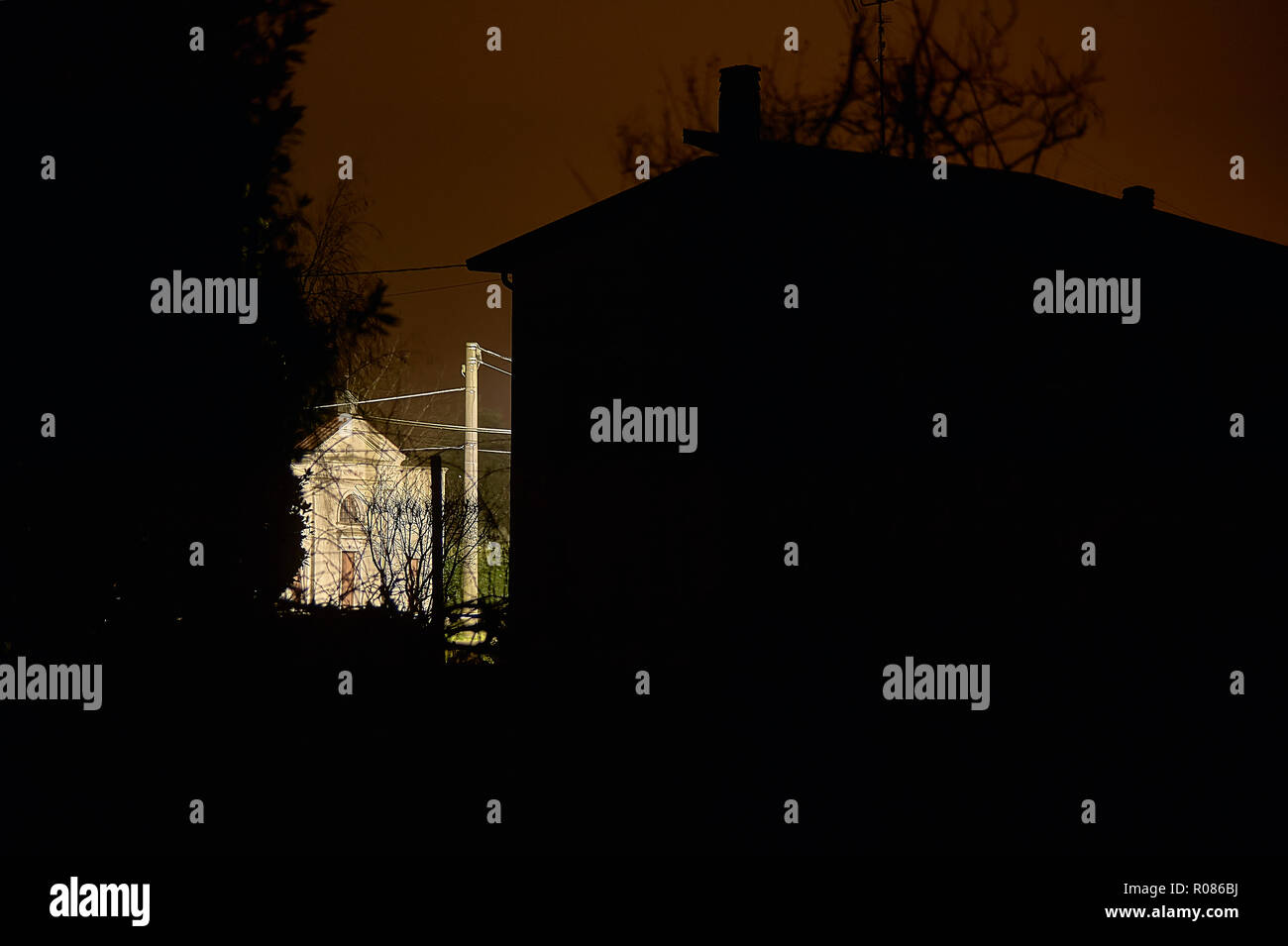 Small country town during an electricity blackout at night Stock Photo ...