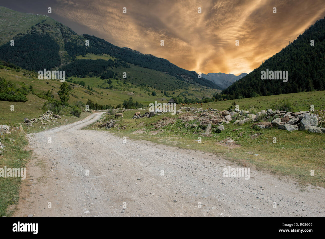 Mountains of aran valley during sunrise, Lleida, Spain Stock Photo - Alamy