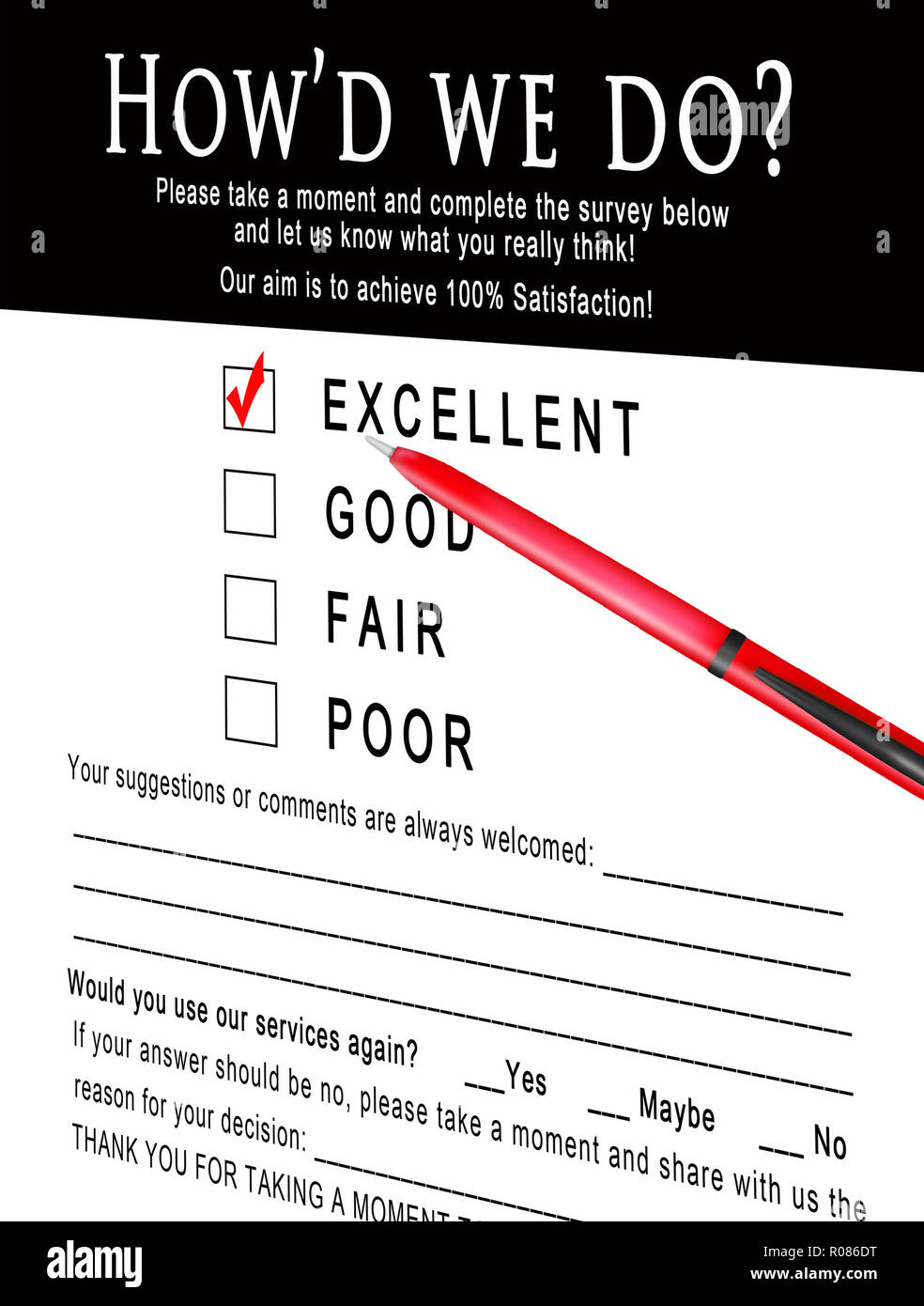 Graphic illustration of survey on how a company did. Boxes for remarks ...