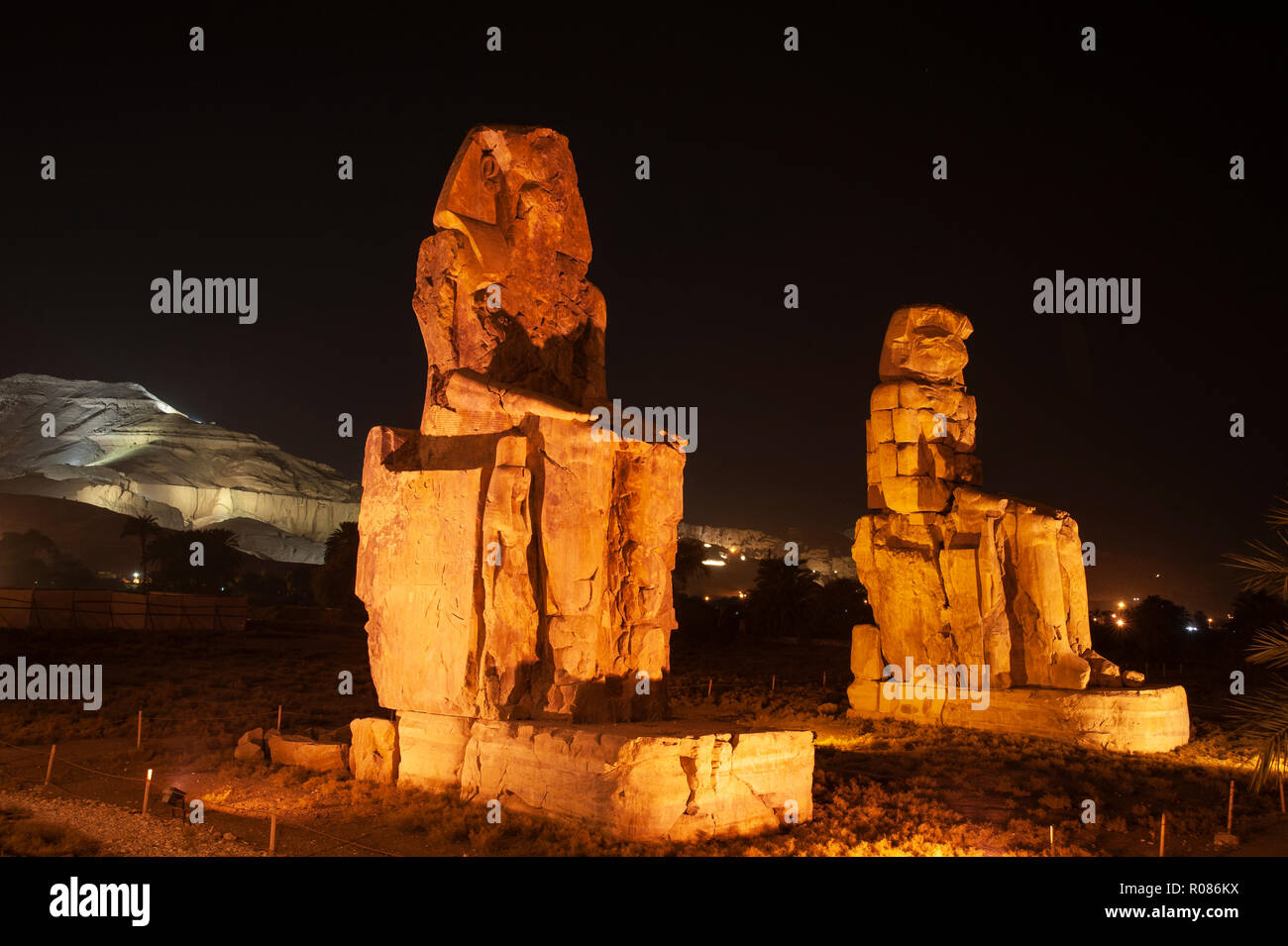 Luxor, Egypt. Colossi of Memnon, two massive stone statues of the ...