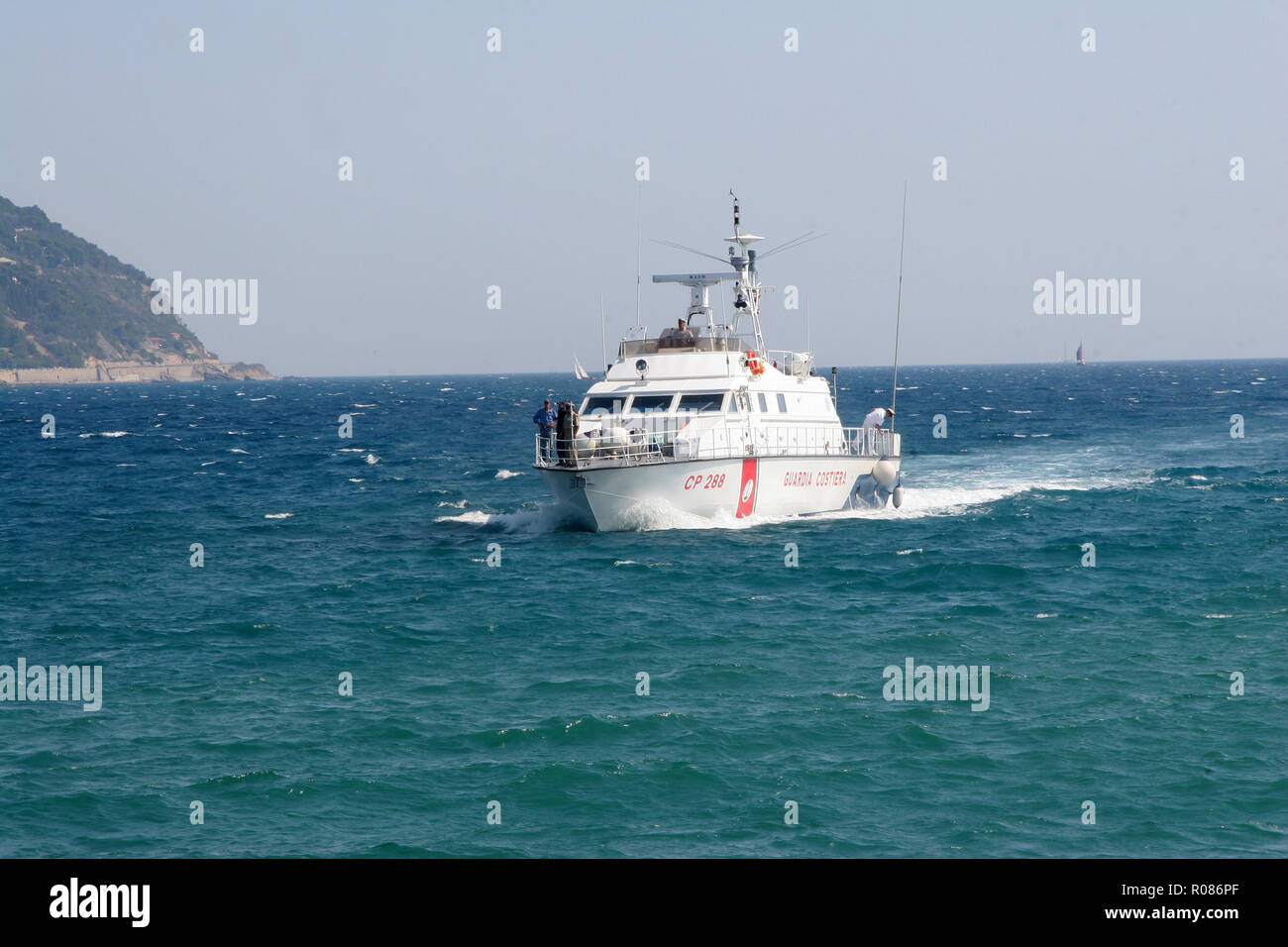 Italian patrol boat on Sea near Imperia - Italy Stock Photo - Alamy
