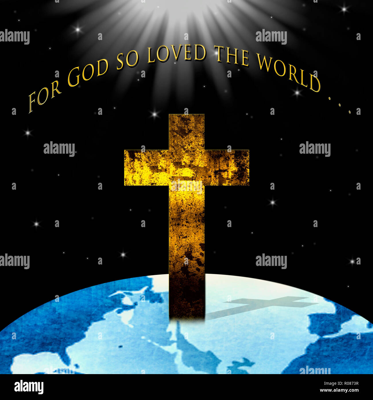 Christian Cross on top of world, graphic illustration concept. For God ...
