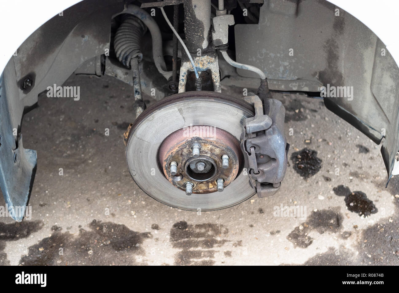 above view of used brake disc on old car outdoors Stock Photo - Alamy