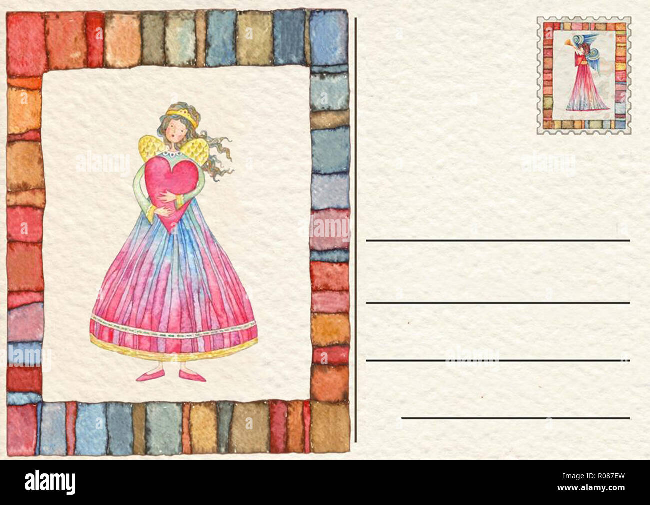 Hand drawn front- back postcard Stock Photo - Alamy