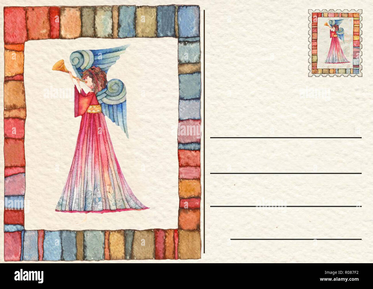 Hand drawn front- back postcard Stock Photo - Alamy