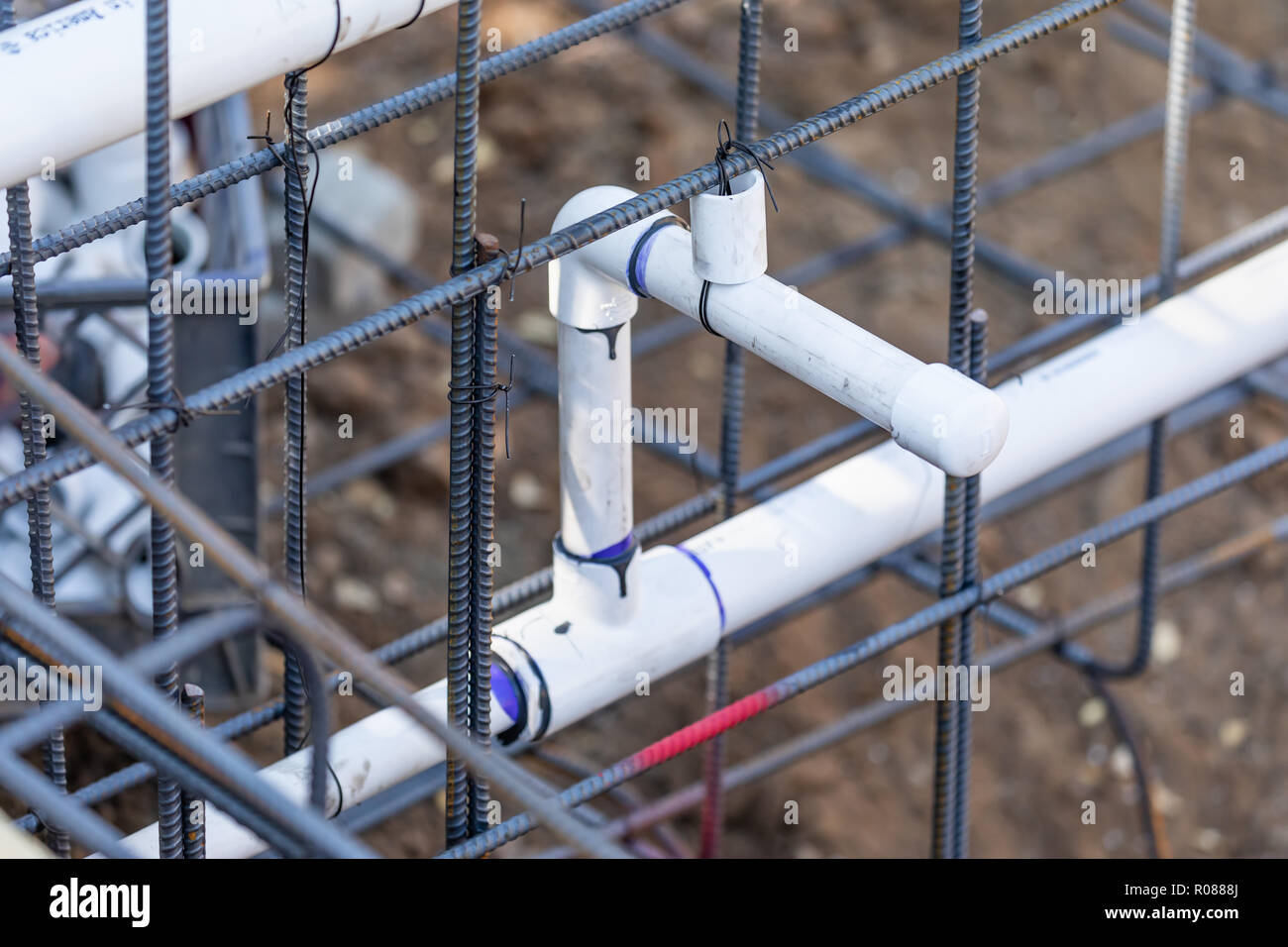 Newly Installed PVC Plumbing Pipes and Steel Rebar Configuration At ...