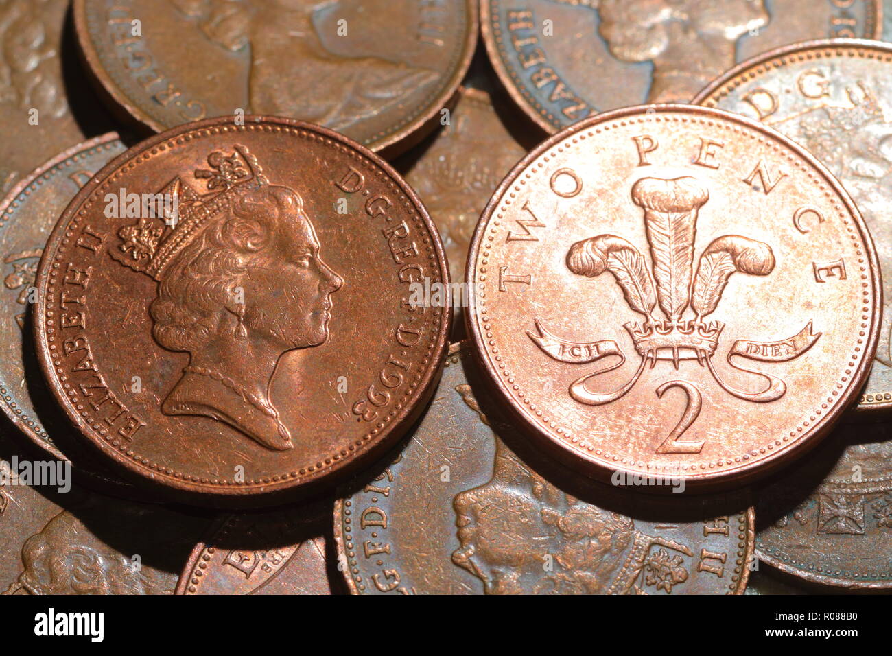 British 2 pence coins from the Royal Mint Stock Photo - Alamy