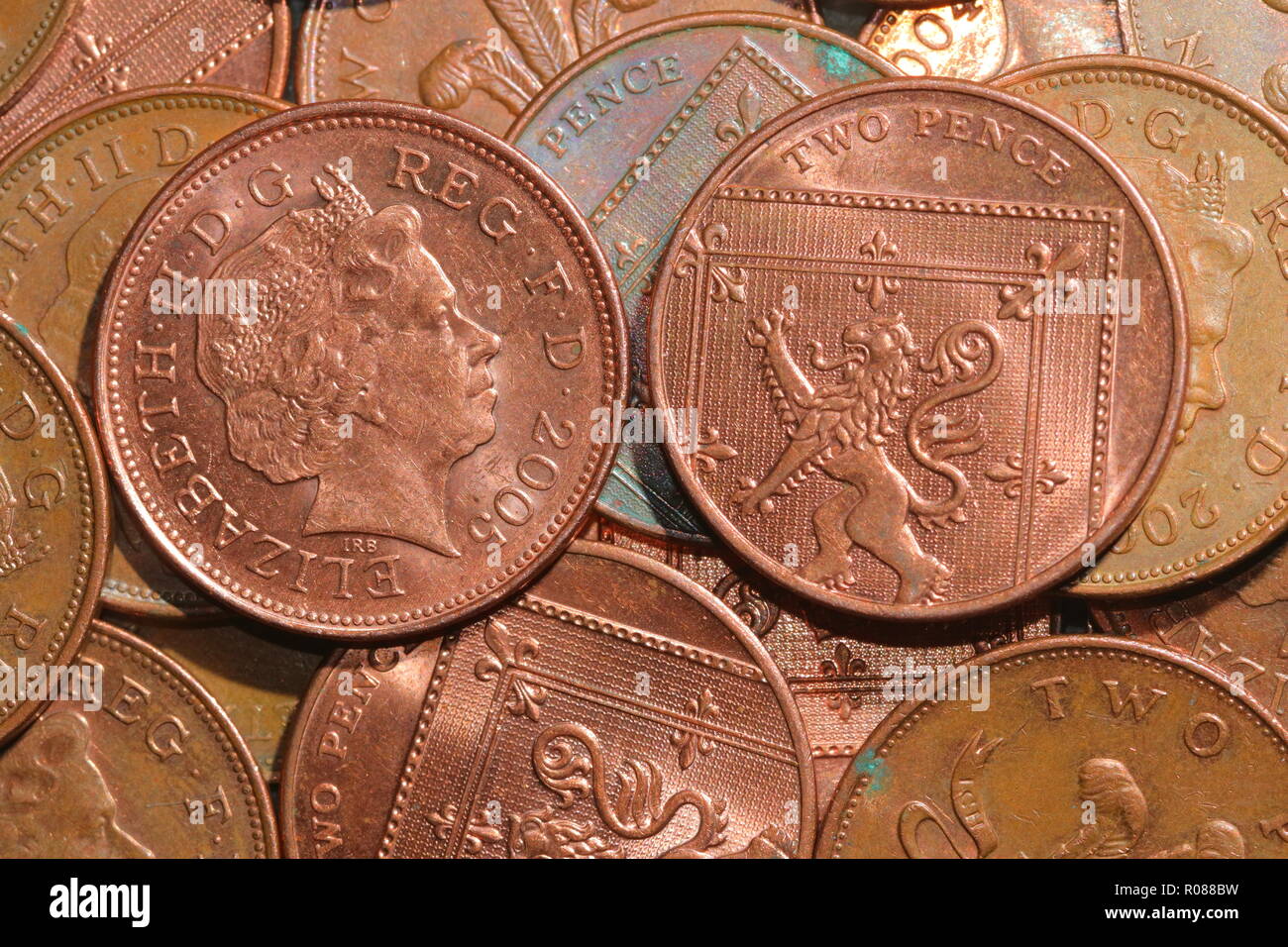 British 2 pence coins from the Royal Mint Stock Photo - Alamy