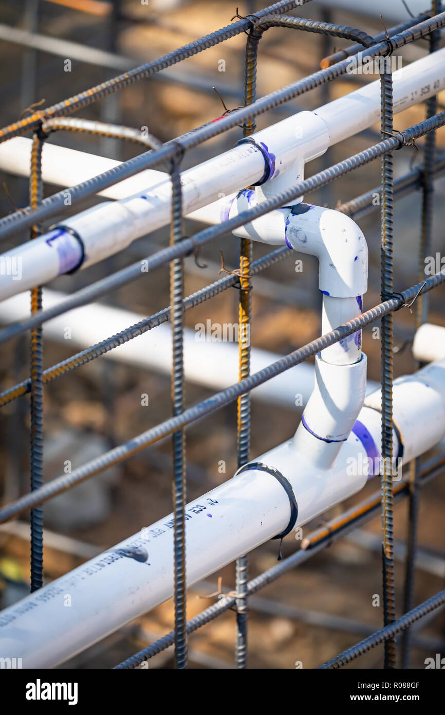 Newly Installed PVC Plumbing Pipes and Steel Rebar Configuration At ...