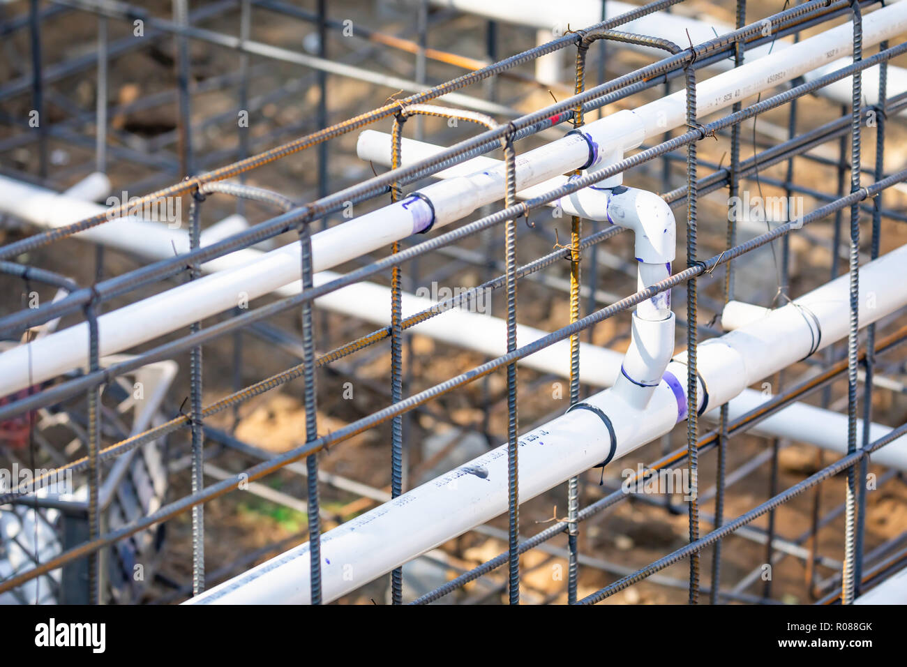 Newly Installed PVC Plumbing Pipes and Steel Rebar Configuration At ...