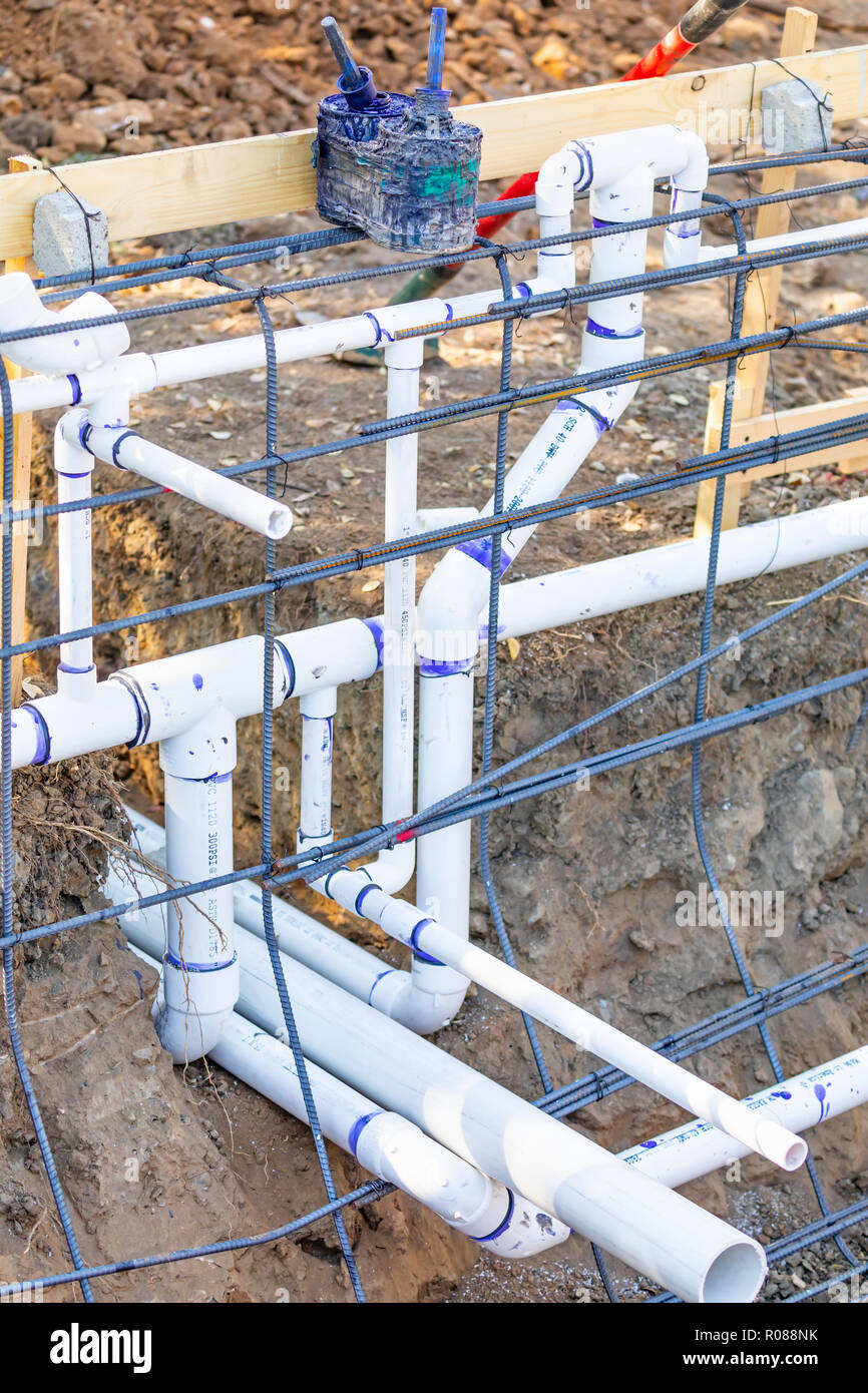 Newly Installed PVC Plumbing Pipes and Steel Rebar Configuration At ...