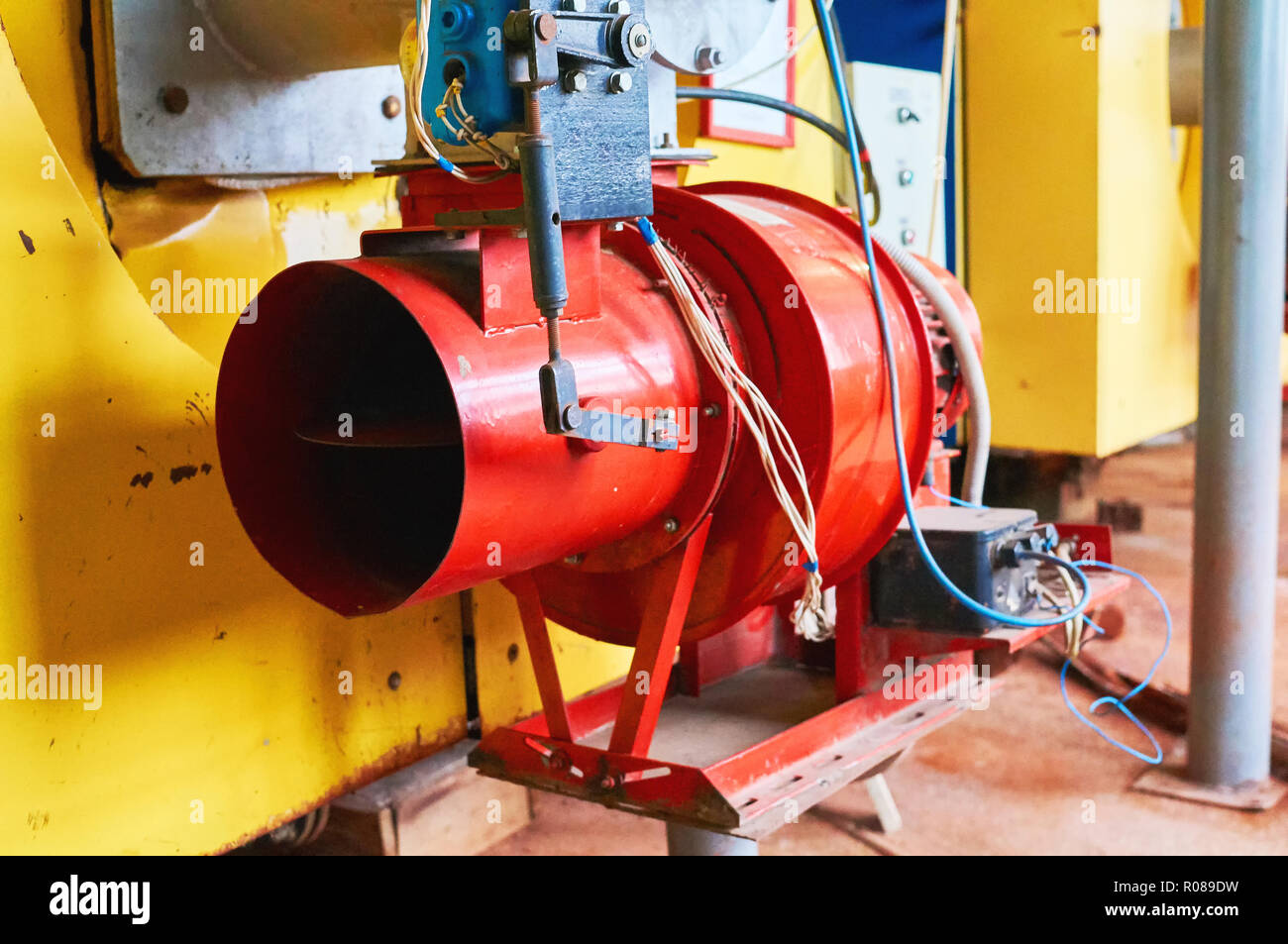 Boiler with four large boilers yellow and red and blue burners Stock ...