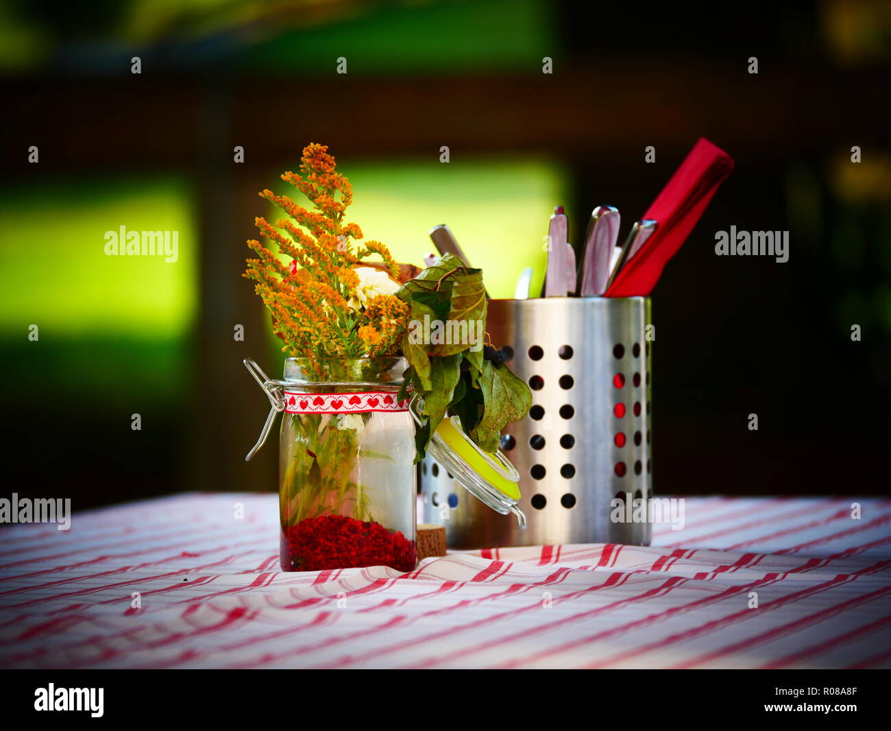 Close up Image of a table setting in a german bavarian beergarden Stock ...