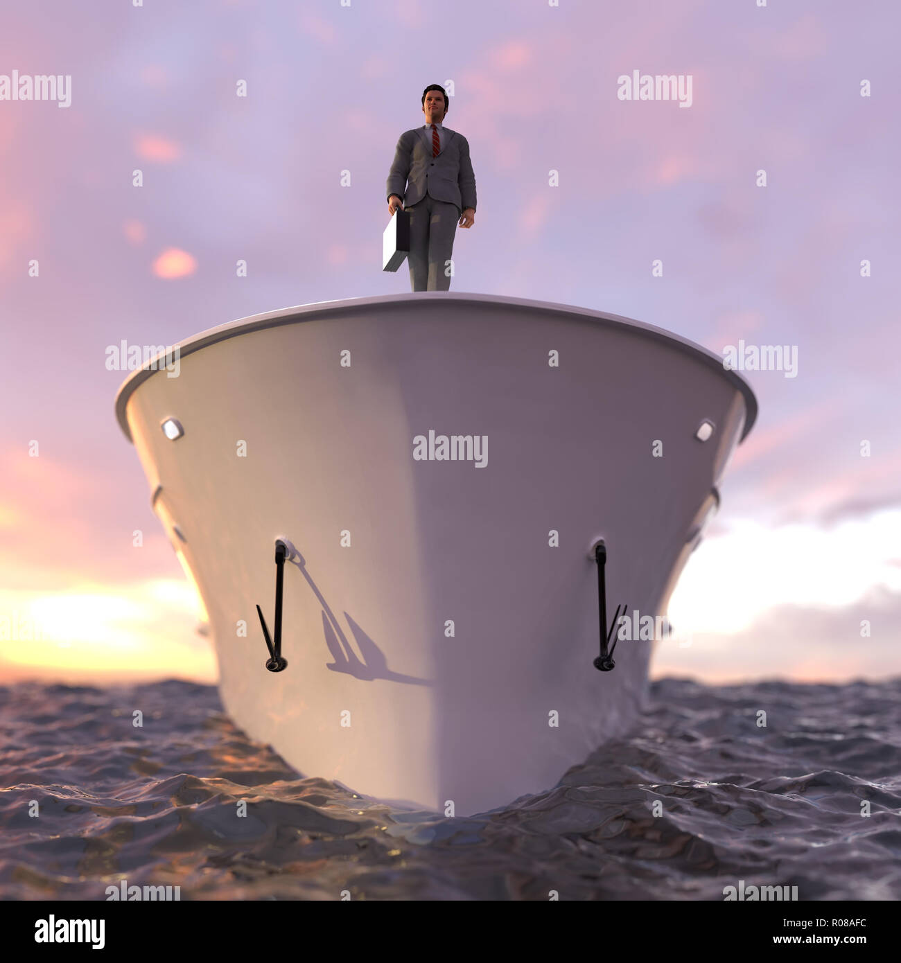 successful businessman standing on the prow of the ship Stock Photo - Alamy