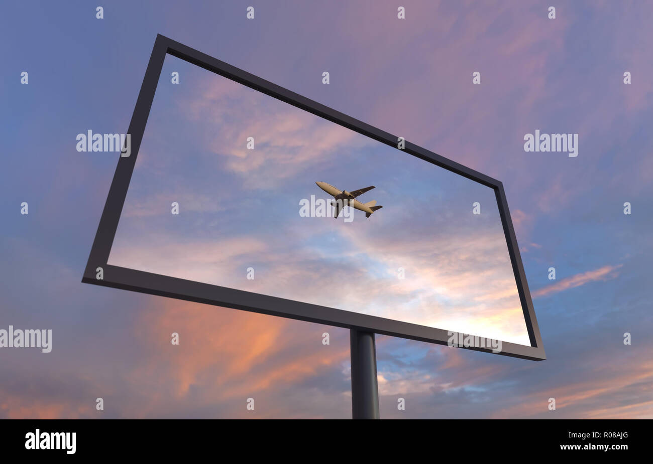flying plane in the reflection of a billboard Stock Photo - Alamy