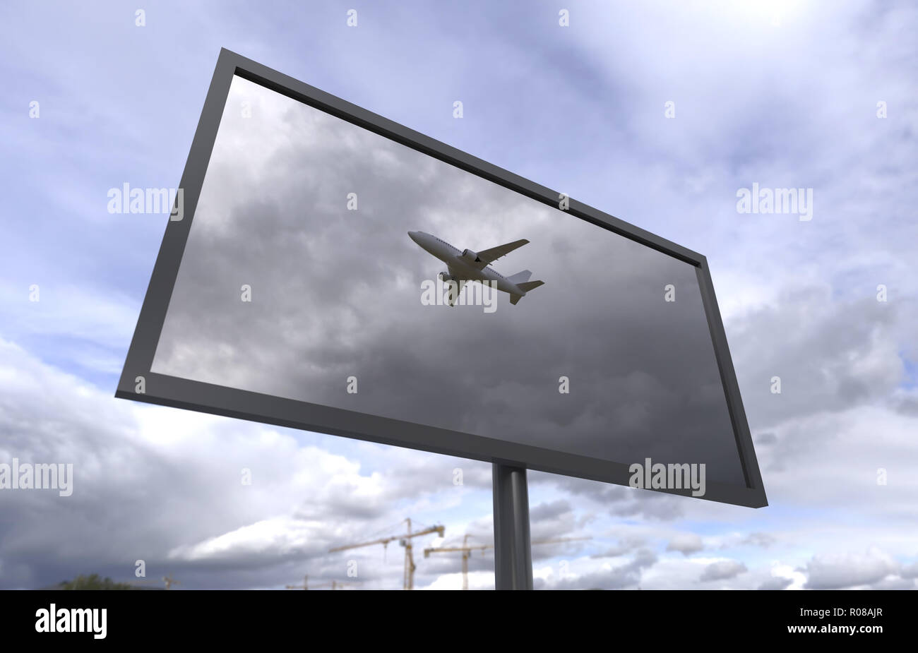 flying plane in the reflection of a billboard Stock Photo - Alamy
