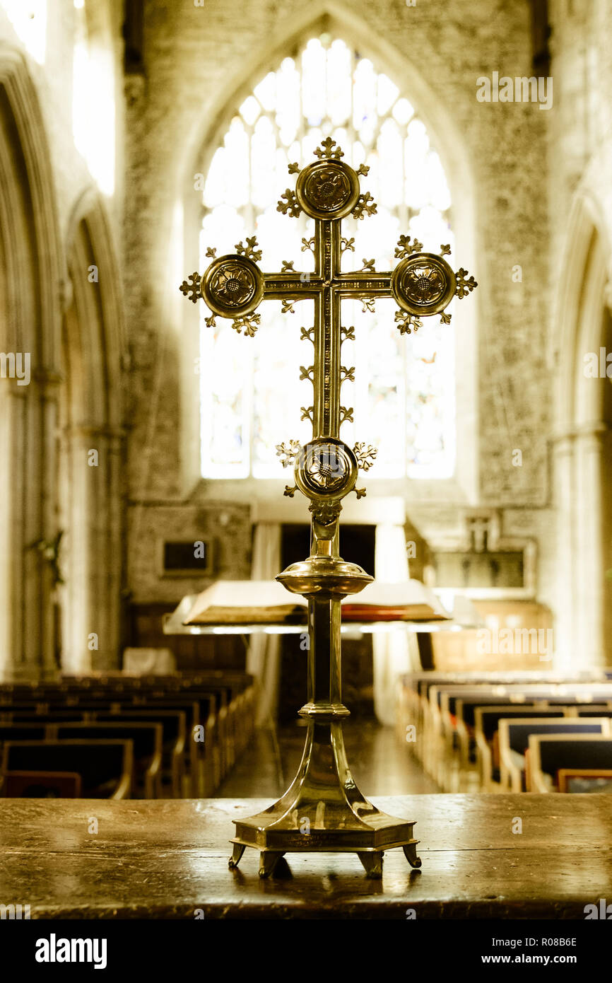 Catholic cross in a church Stock Photo - Alamy