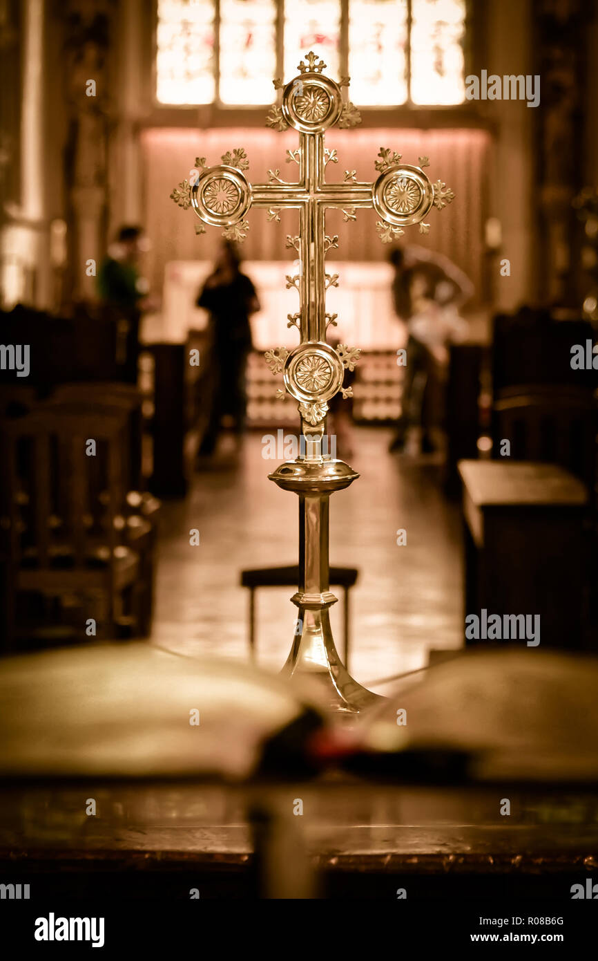 Catholic cross in a church Stock Photo - Alamy