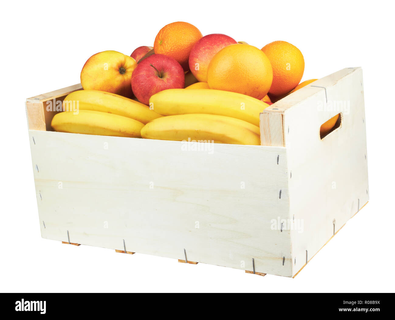 wooden box with fresh fruit, isolated on white Stock Photo - Alamy