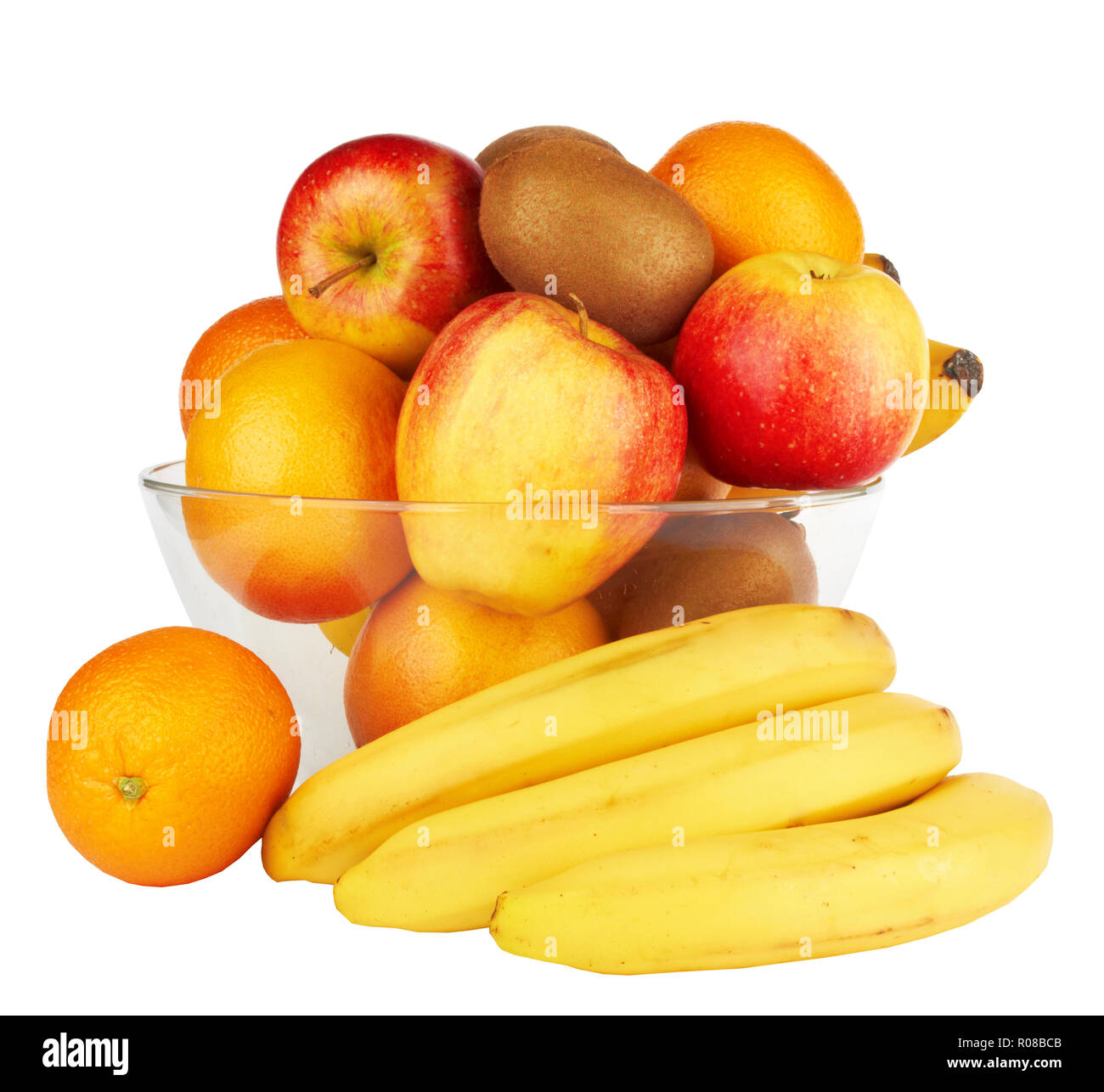 tropical fruit in glass bowl isolated on a white Stock Photo - Alamy