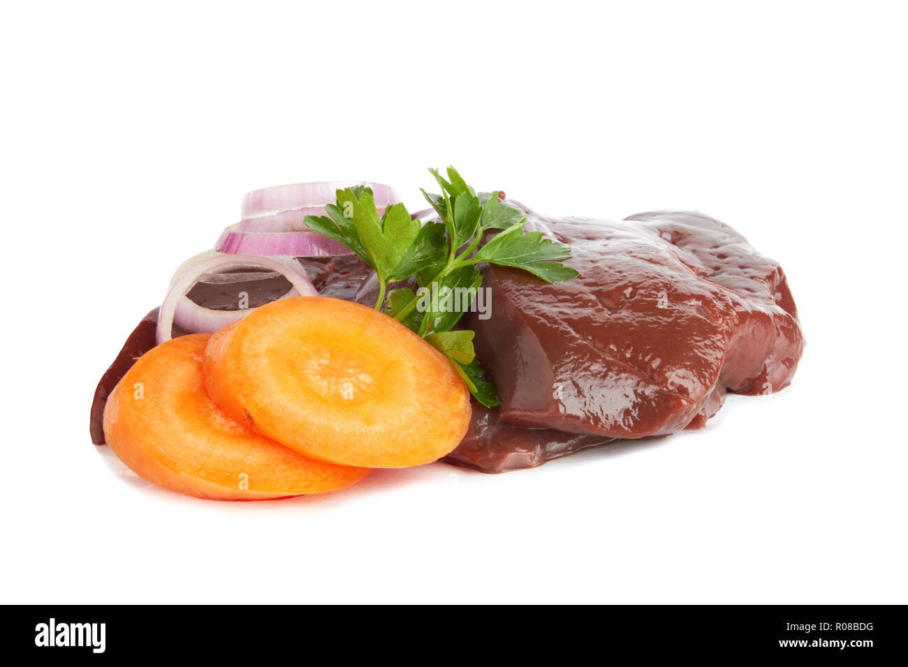 fresh and raw liver on white background Stock Photo - Alamy