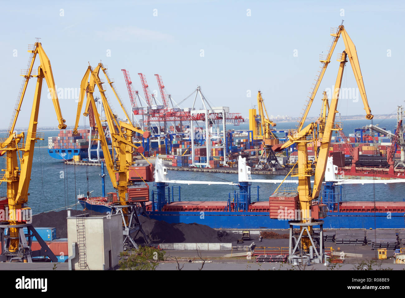 View from the sea port and containers Stock Photo - Alamy