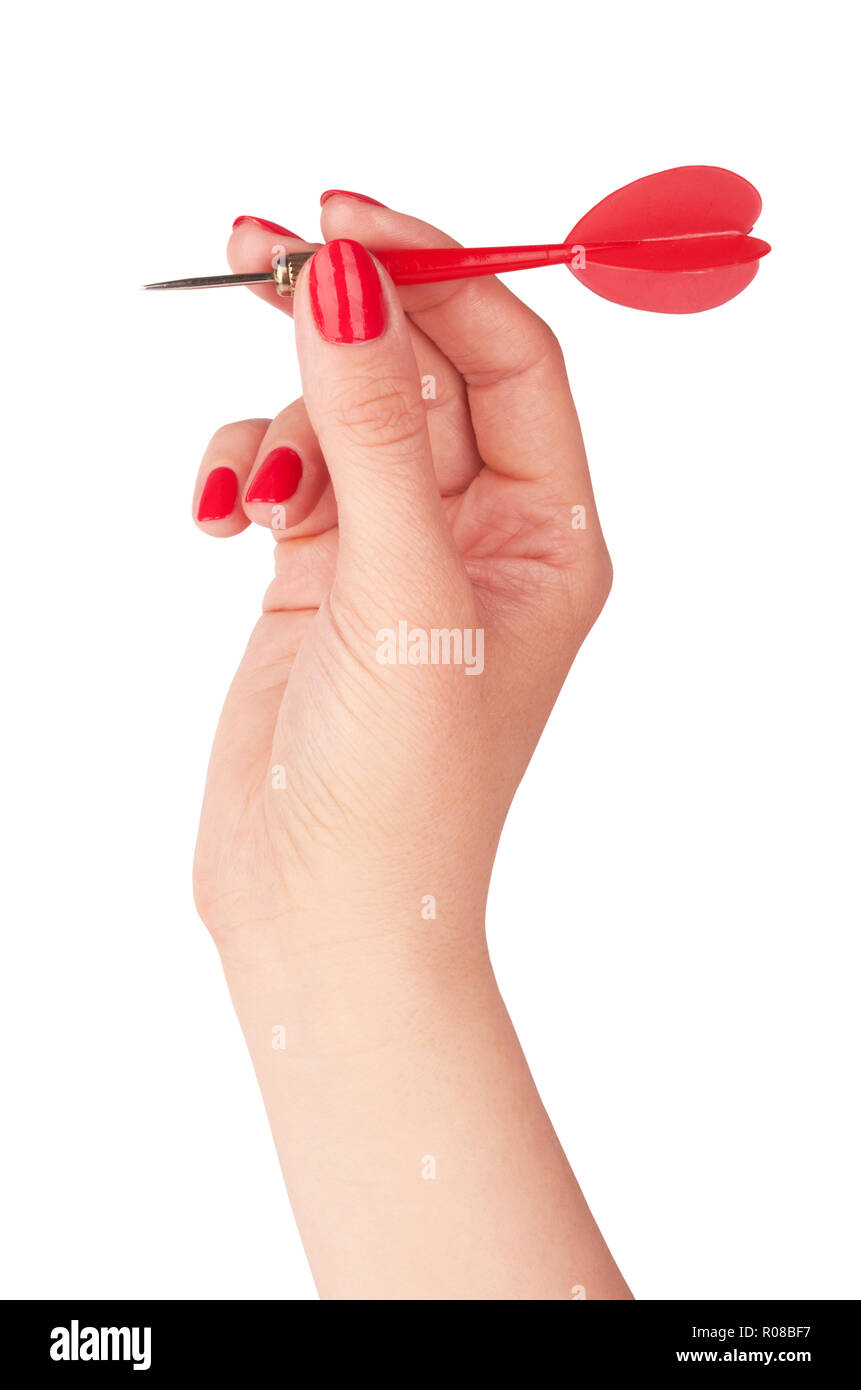 dart in hand isolated on white background Stock Photo - Alamy