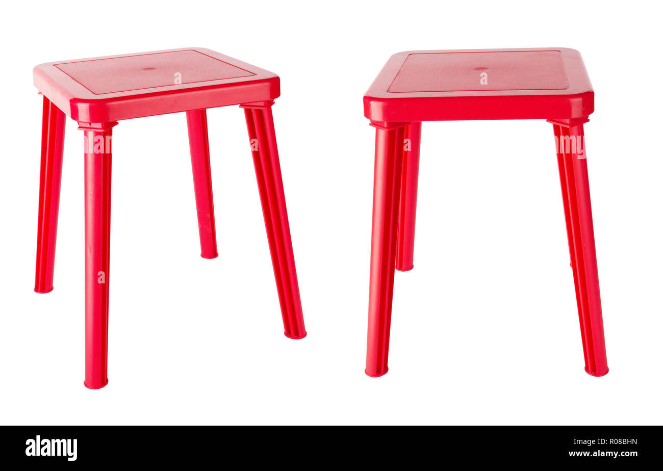 Red plastic chair isolated on white background Stock Photo - Alamy