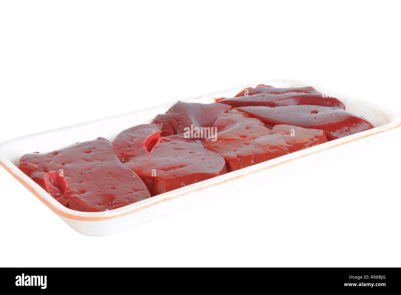 fresh and raw liver on white background Stock Photo - Alamy