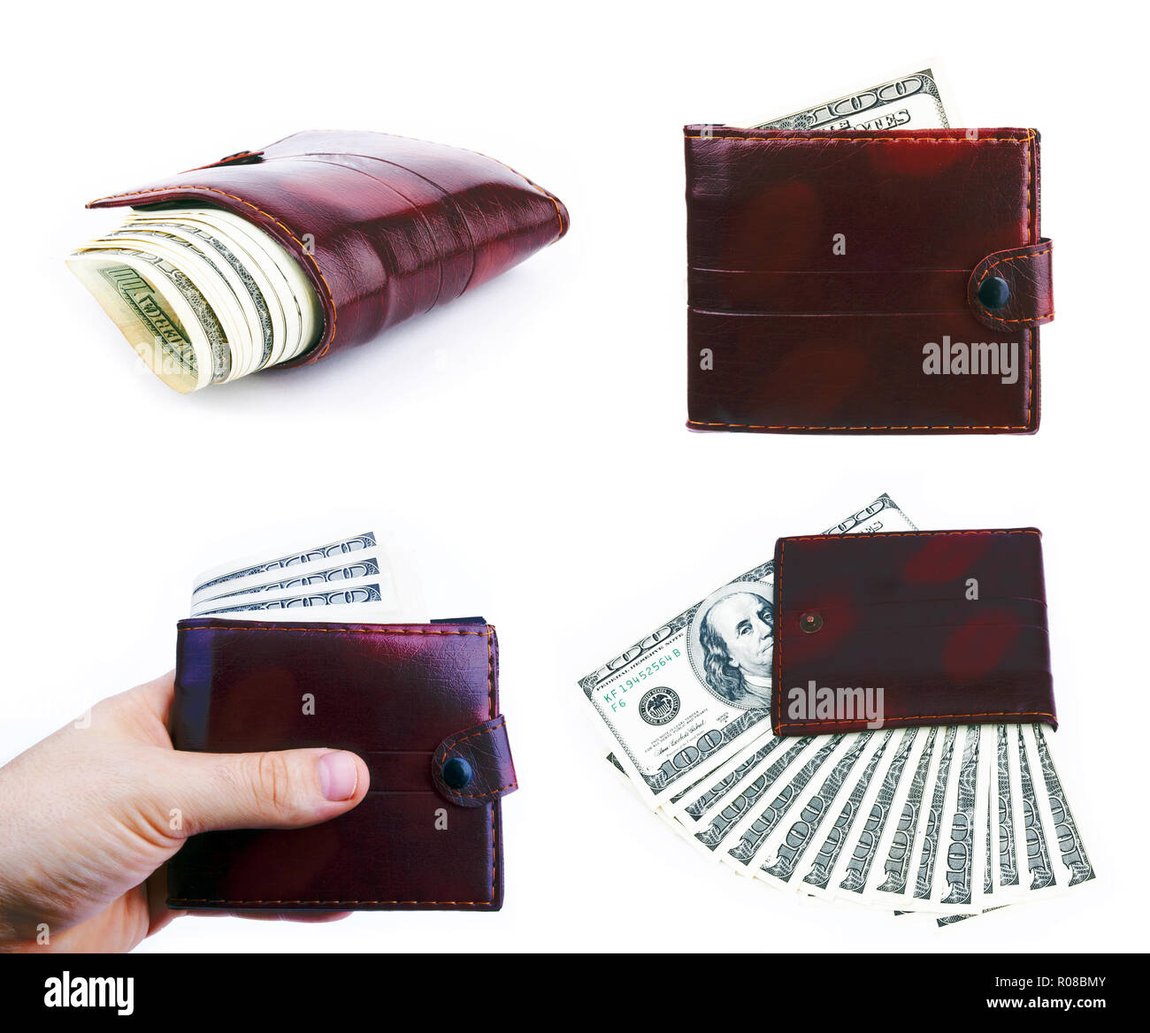 Set of purses with the big pack of dollars Stock Photo - Alamy
