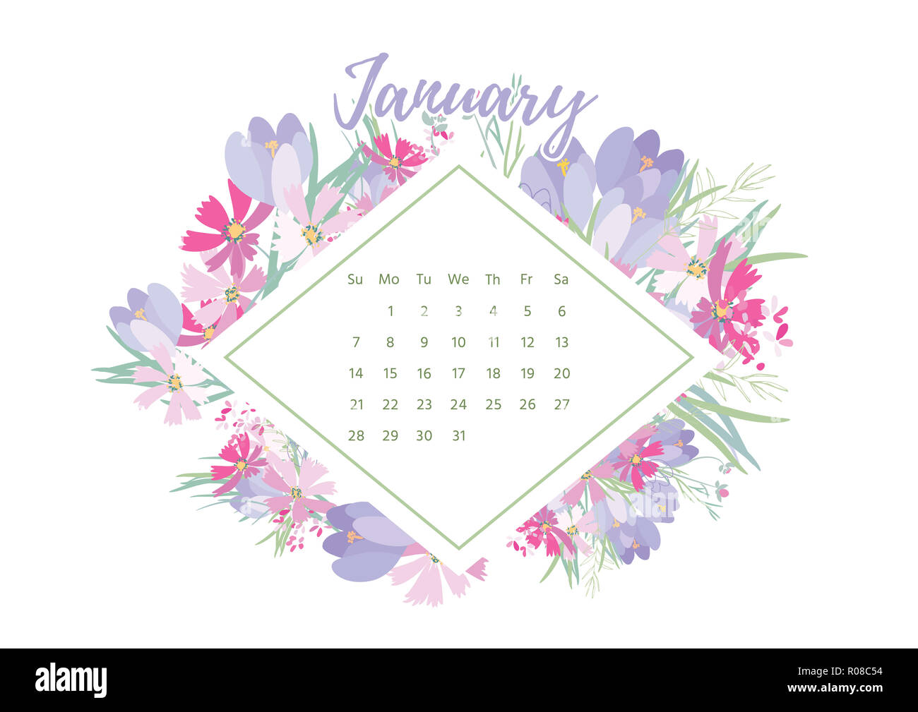 Vintage floral calendar 2018 with bouquet of flowers. illustration ...