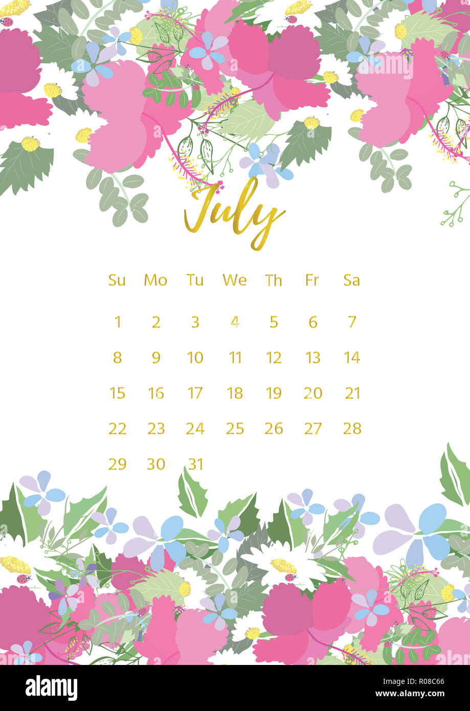 Vintage floral calendar 2018 with bouquet of flowers. illustration ...