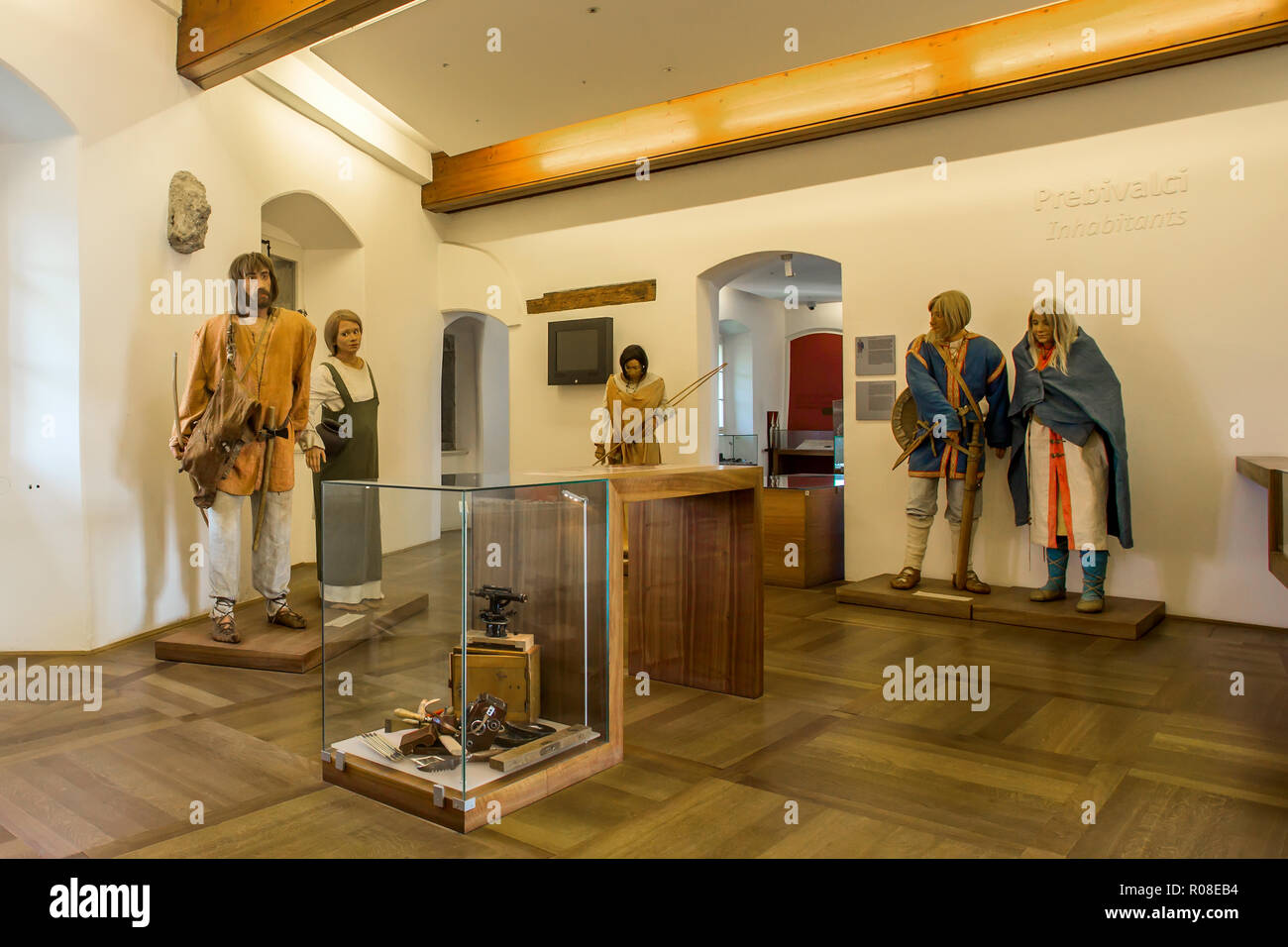 BLED, SLOVENIA - JULY 02, 2015: Statues of peasants at museum of Bled ...