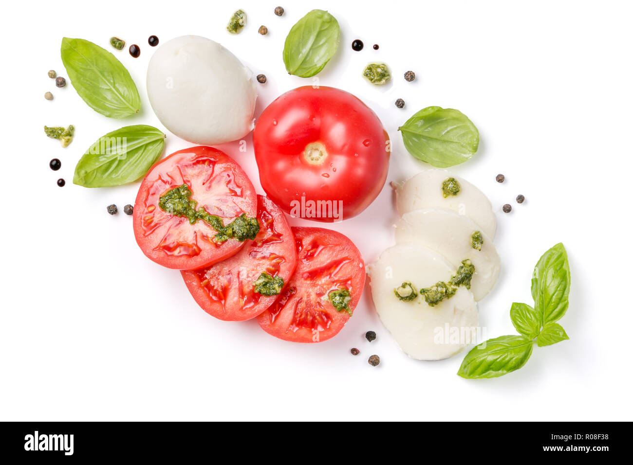 Italian cuisine concept - caprese salad ingredients isolated on white ...