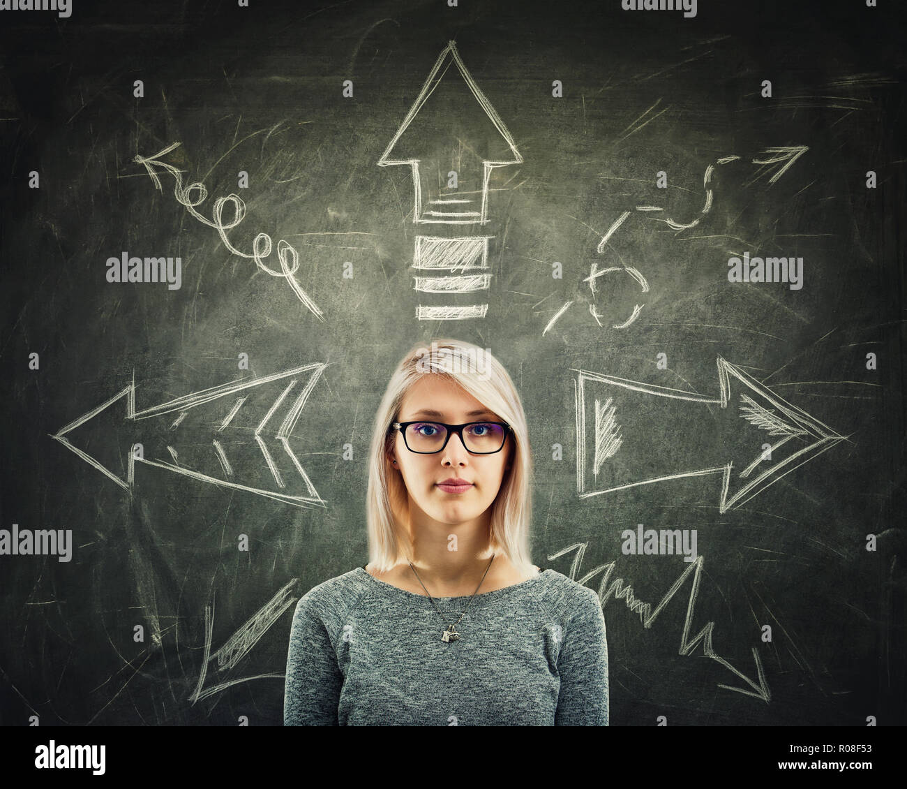 Woman pointed arrow hi-res stock photography and images - Alamy